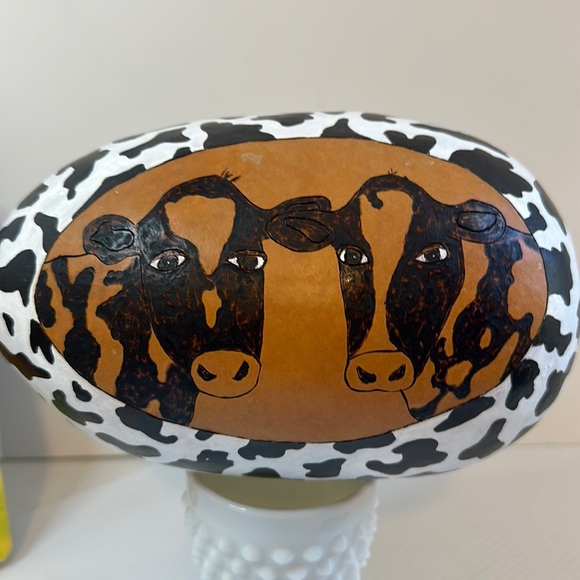 Accents | Farmhouse Decor Gourd With Cow Art And Print Hand Painted ...